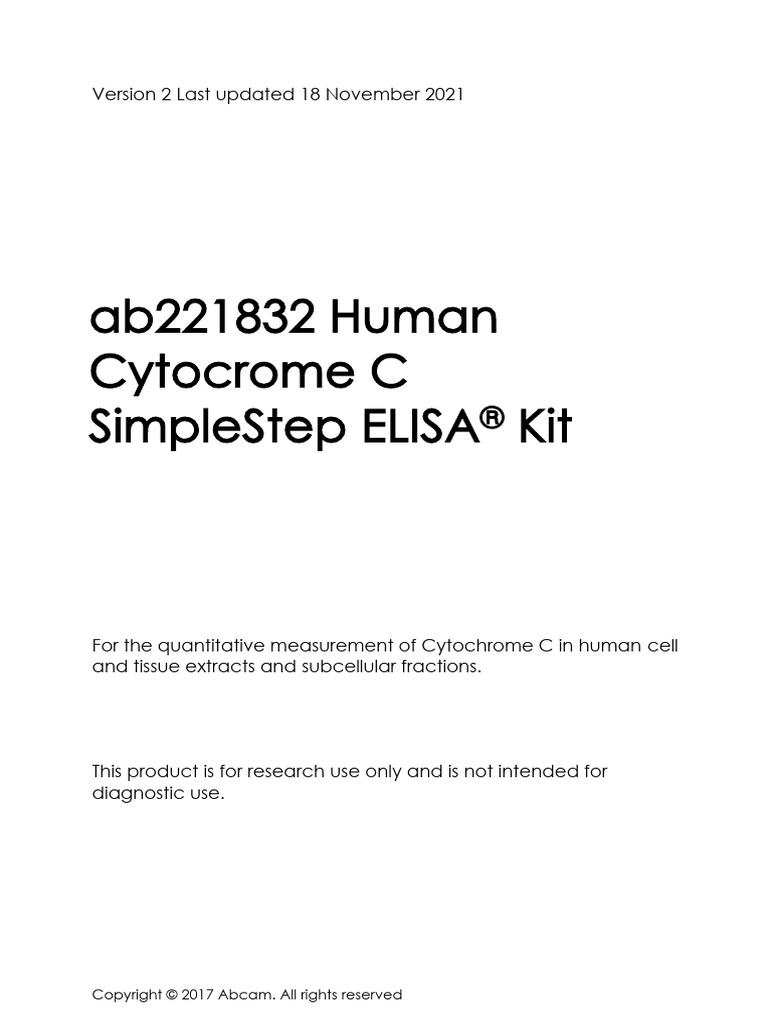 Human Cytochrome C ELISA Kit Protocol Book v2 Ab221832 (Website) | PDF ...