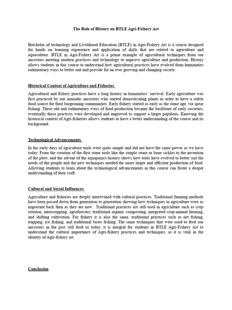 The Role of History On BTLE Agri-Fishery Arts | PDF | Agriculture | Society