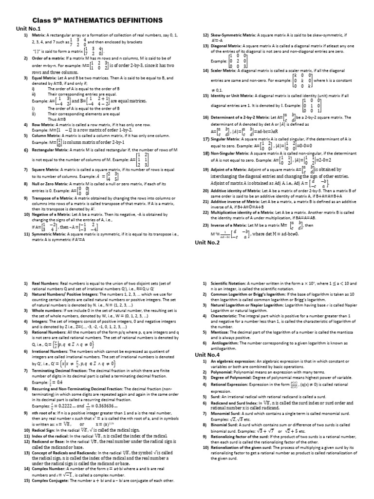 Mathematics Definitions | PDF | Matrix (Mathematics) | Triangle