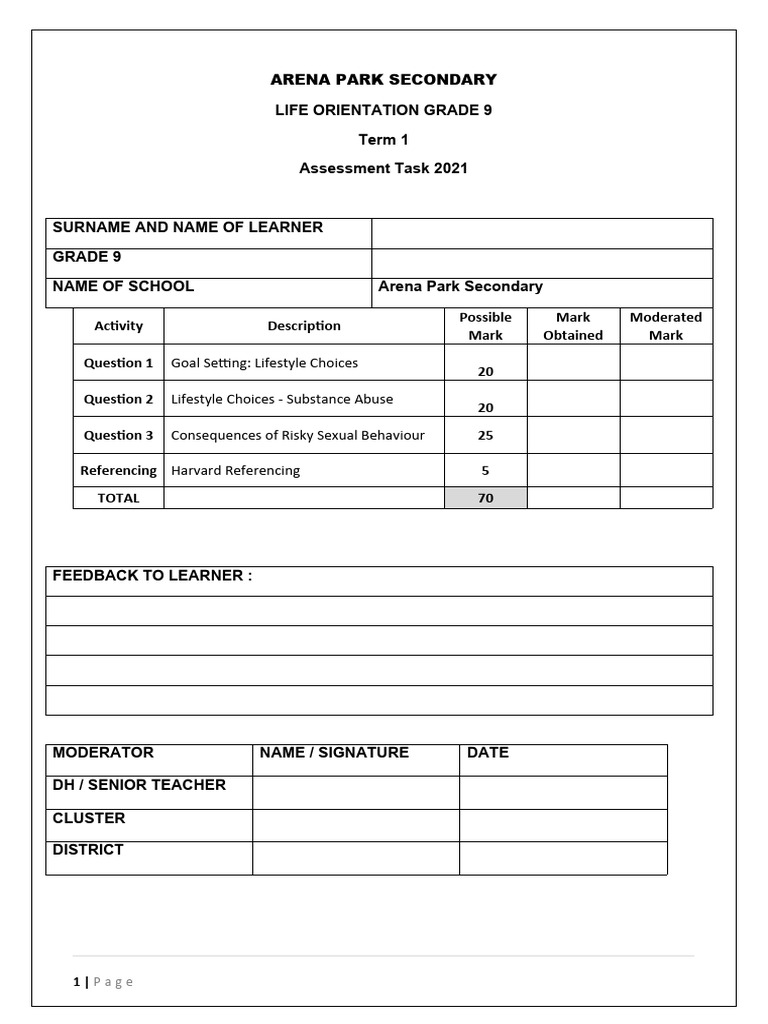 Grade 9 Task 1 Template | PDF | Cognition | Behavioural Sciences