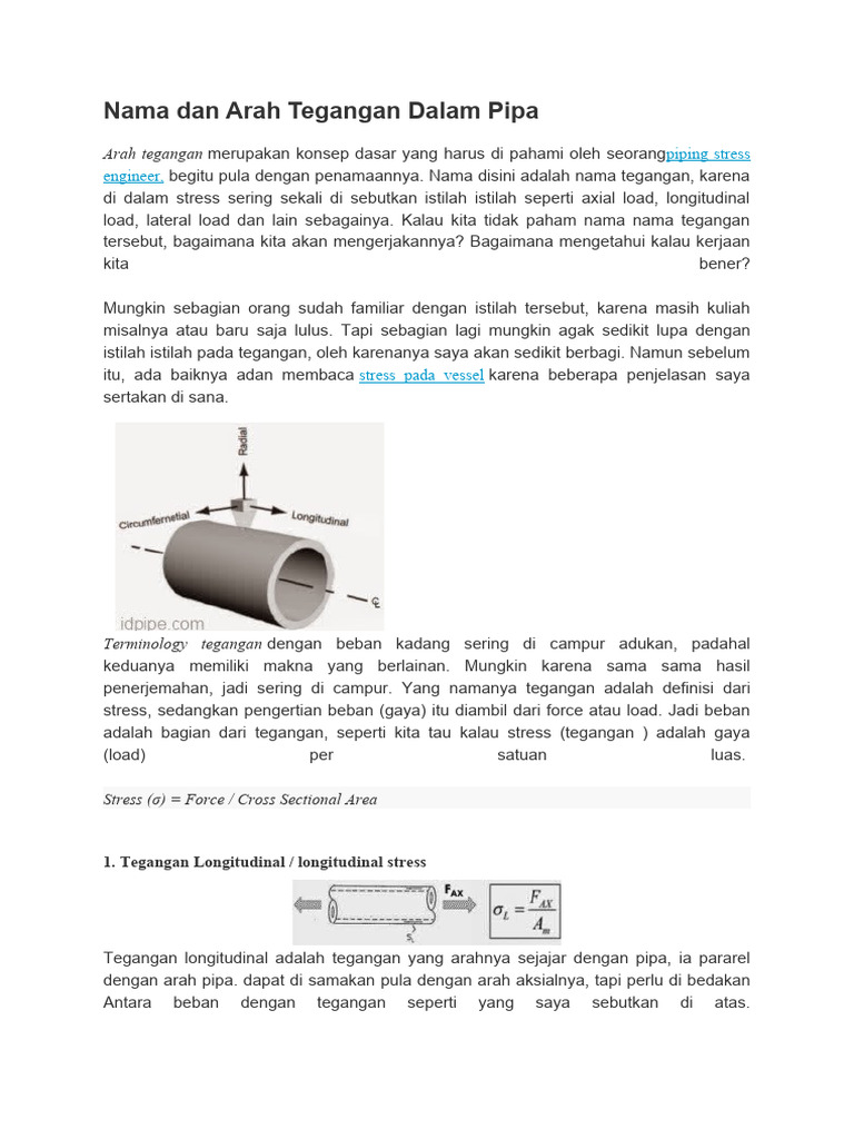 Nama Dan Arah Tegangan Dalam Pipa | PDF