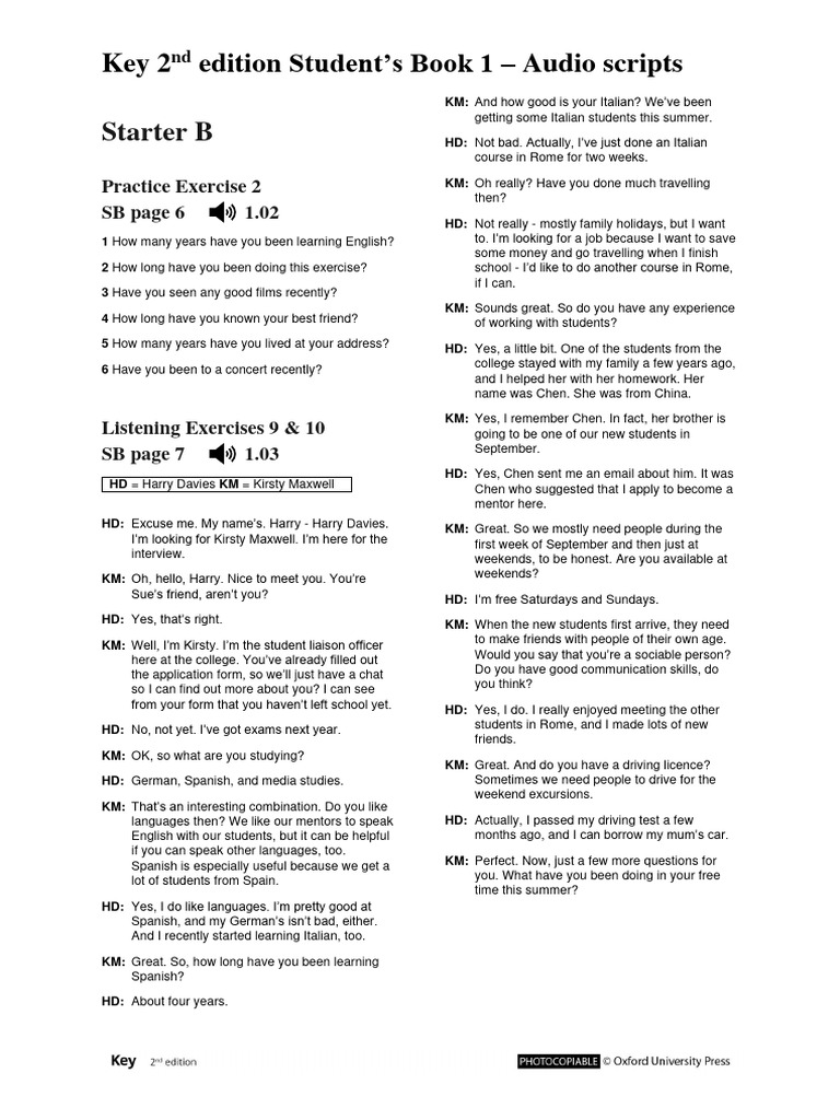 Key2e SB1 Audioscripts | PDF | Text Messaging