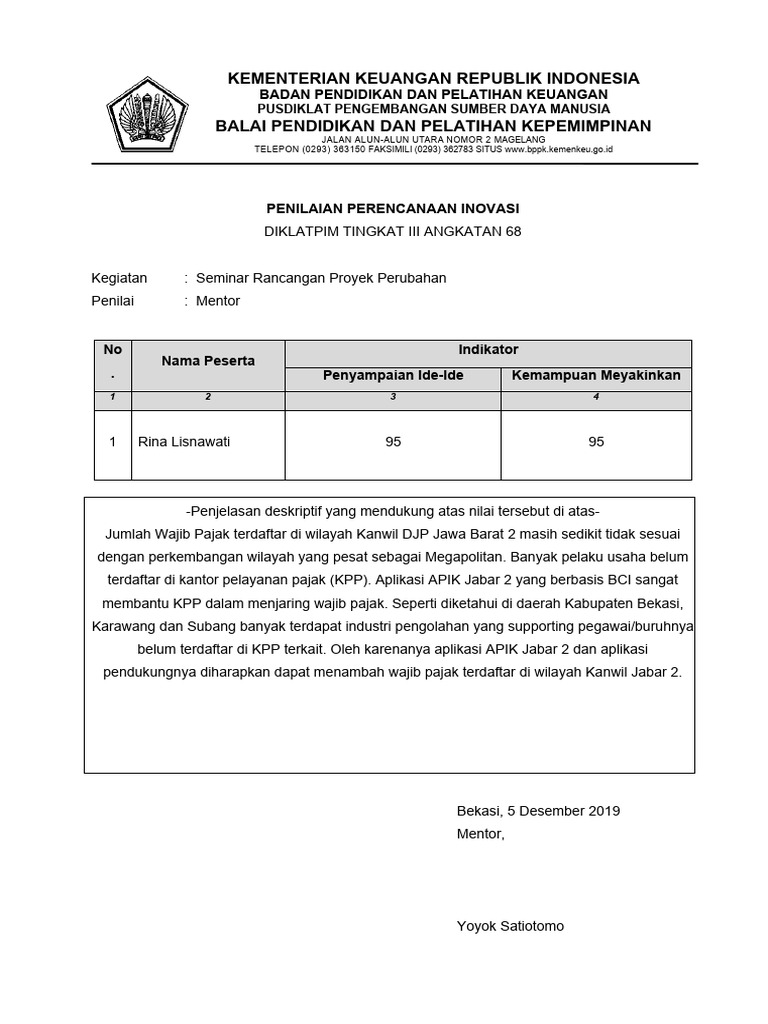 Form Dan Panduan-Perencanaan Inovasi-Mentor-Final Rina2 | PDF