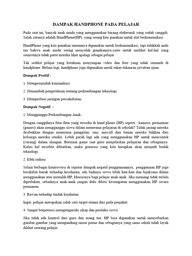 Dampak Handphone Pada Pelajar | PDF | Ilmu Sosial