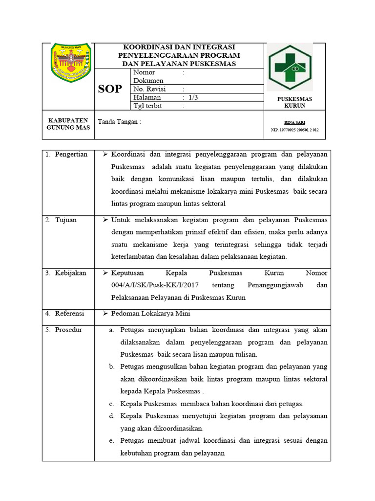Sop Koordinasi Dan Integrasi - Acc | PDF