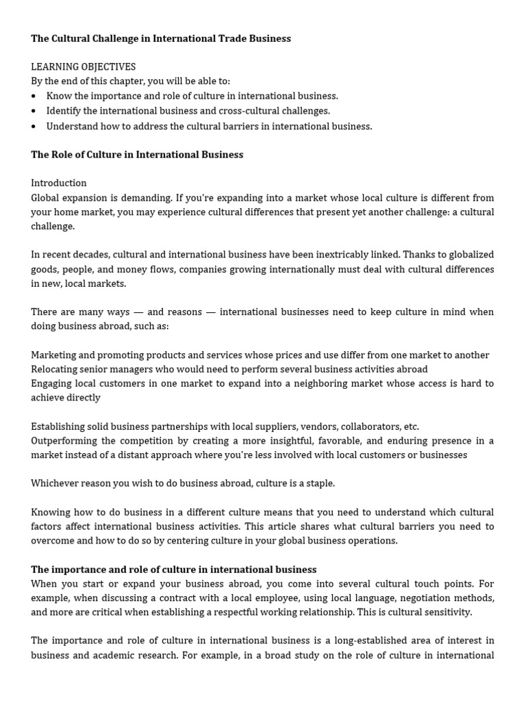 8ITB The Cultural Challenge in International Trade Business | PDF ...