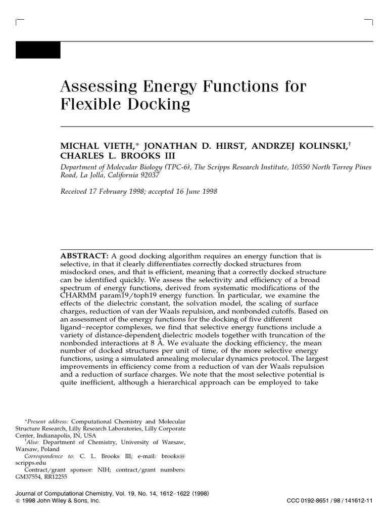 Assessing Energy Functions For Flexible Docking Doking Imp | Download ...