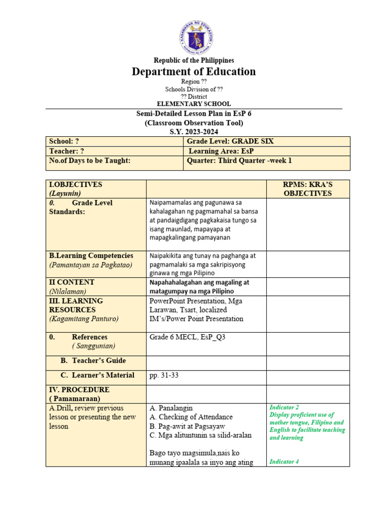 COT EsP6 W1 Q3 | PDF