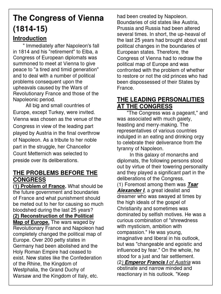 The Congress of Vienna | PDF