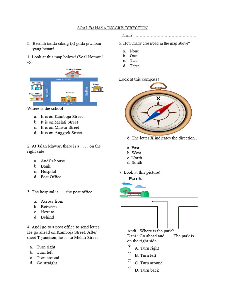 Soal Bahasa Inggris: Directions Kelas 7 | PDF