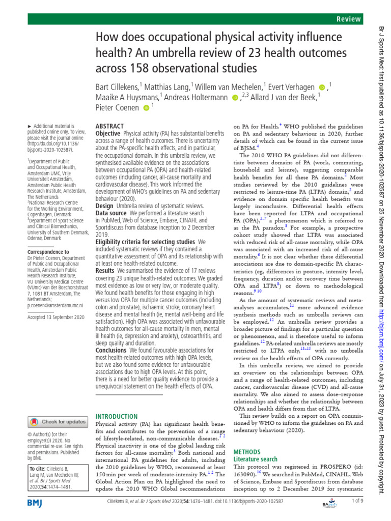 How Does Occupational Physical Activity Influence Health An Umbrella ...