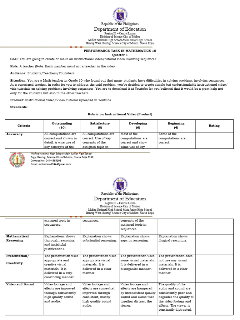 Rubrics For Performance Task Video Tutorial | Download Free PDF ...