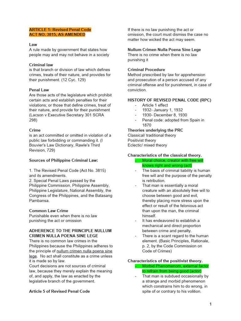 Crim Exam - RPC 1-12 | PDF | Crimes | Crime & Violence