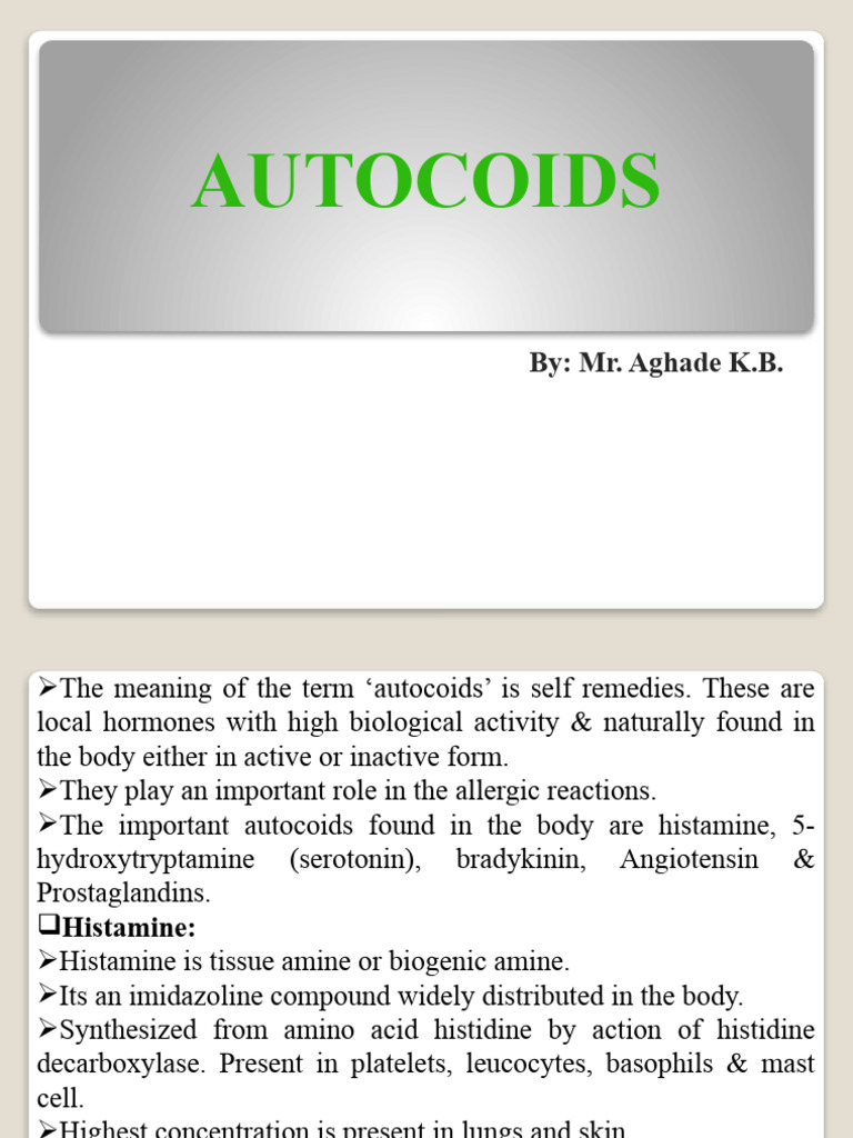 Autocoids | PDF | Prostaglandin | Medical Specialties