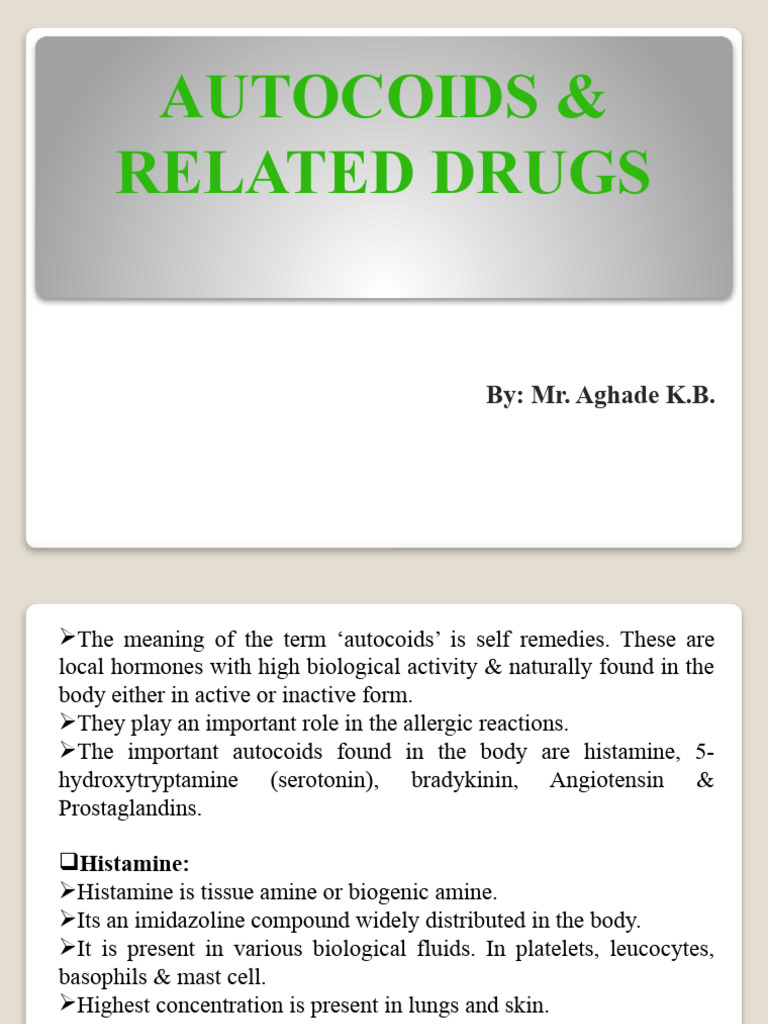 Autocoids & Related Drugs | PDF | Serotonin | Prostaglandin