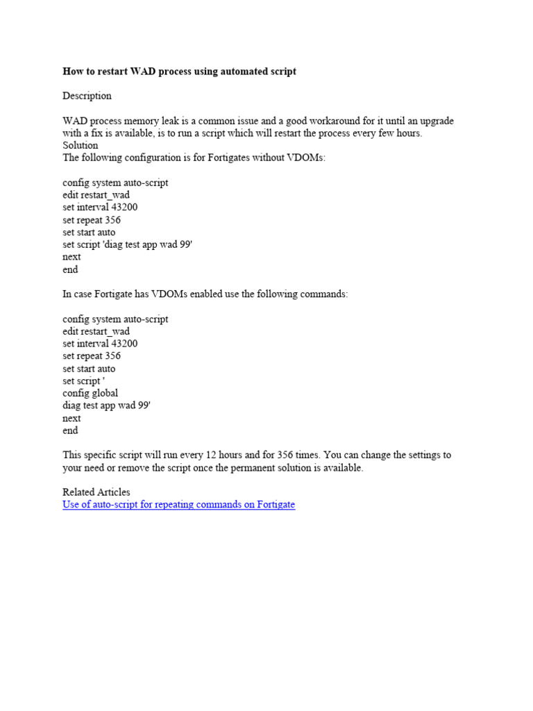 How To Restart WAD Process Using Automated Script | PDF | Computers
