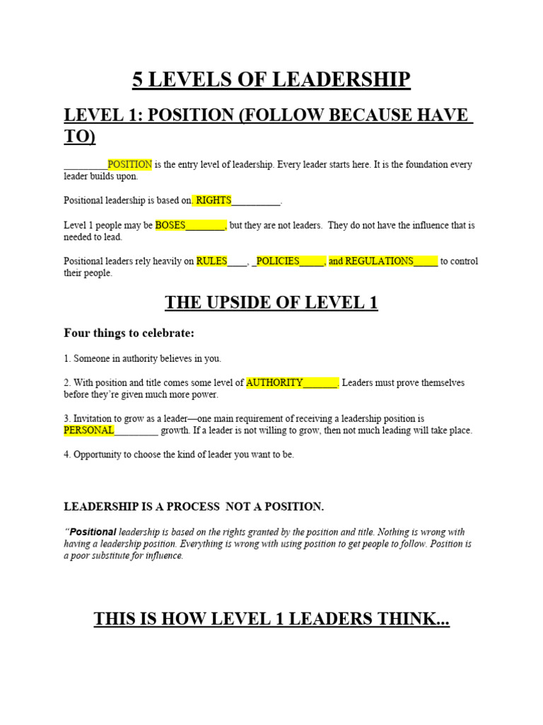 5 Levels Of Leadership Answers Pdf Leadership Social Psychology