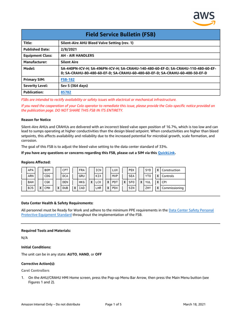 FSB_GLB_MECH_85782_Silent-Aire AHU Bleed Valve Setting (Rev. 1) | PDF