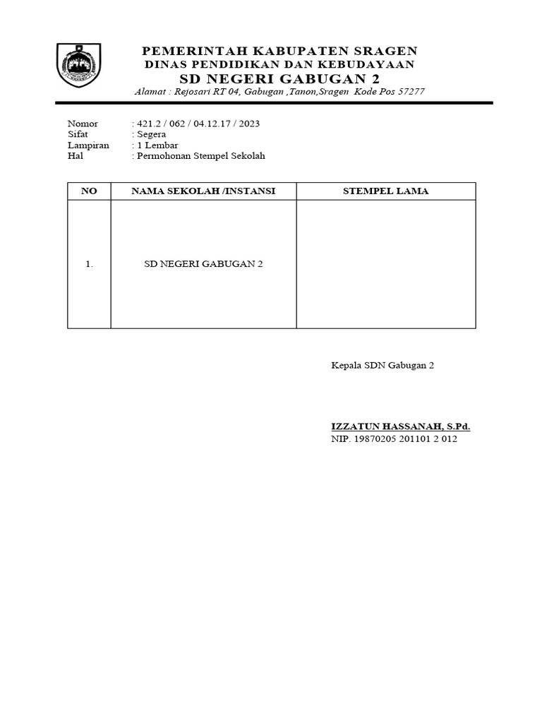 Permohonan Stempel Sekolah | PDF