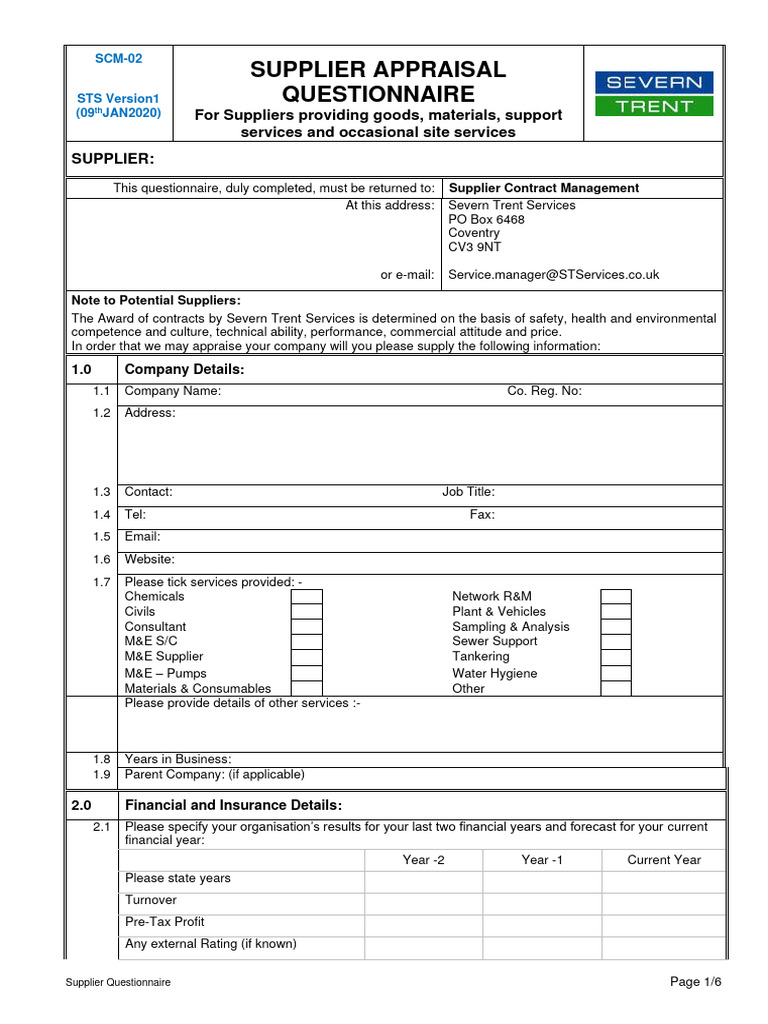 Supplier Questionnaire | PDF | Occupational Safety And Health | Safety