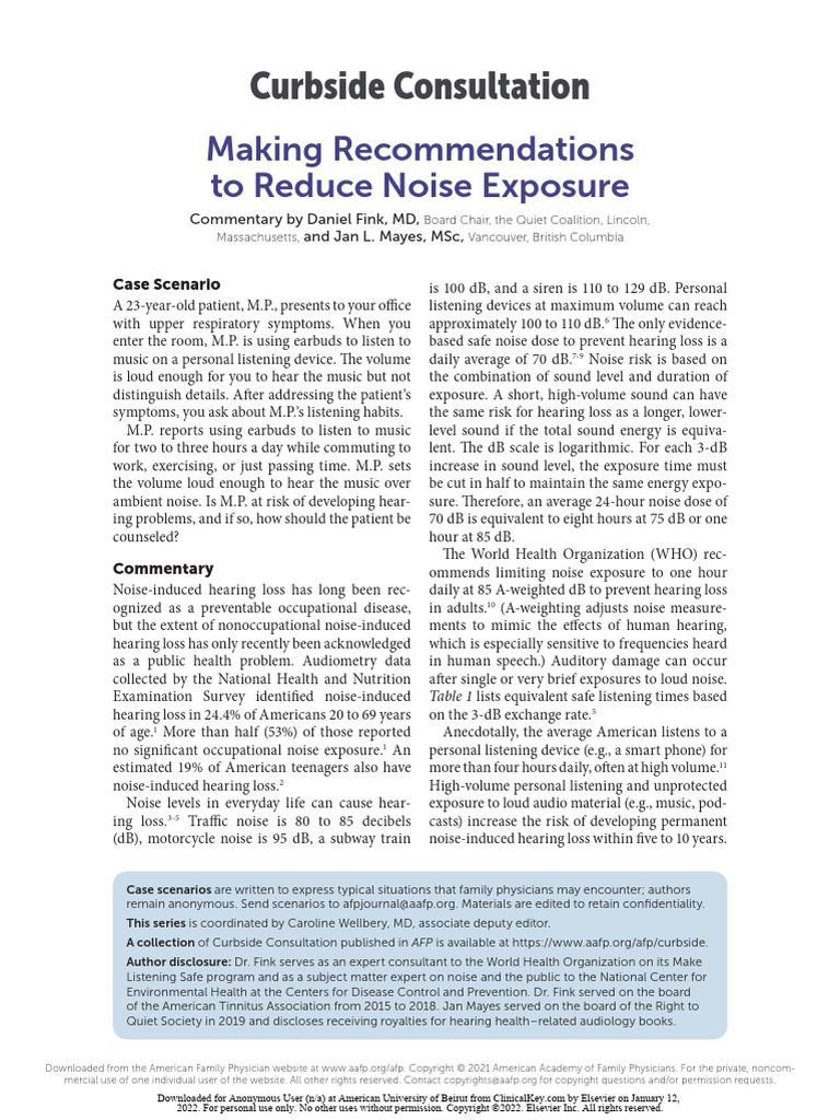 AAFP Making Recommendations To Reduce Noise Exposure | PDF | Hearing ...