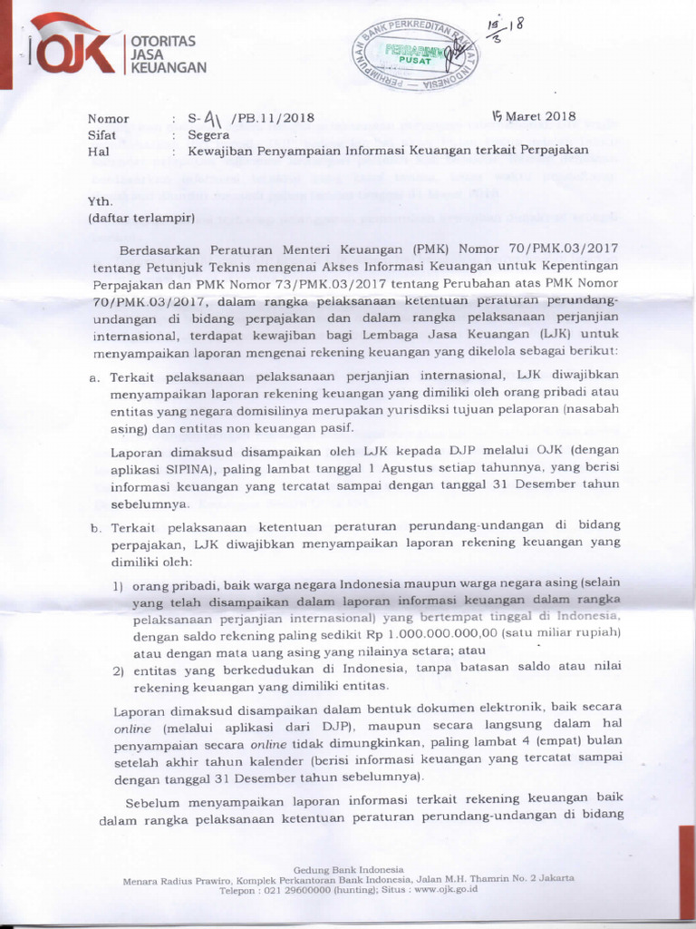 Surat Ojk Terkait Pajak | PDF