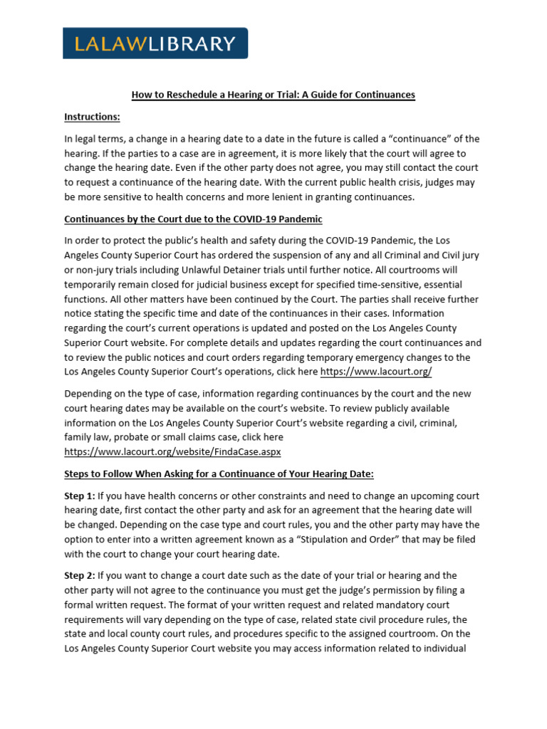 LASC Continuances | PDF | Continuance | Restraining Order