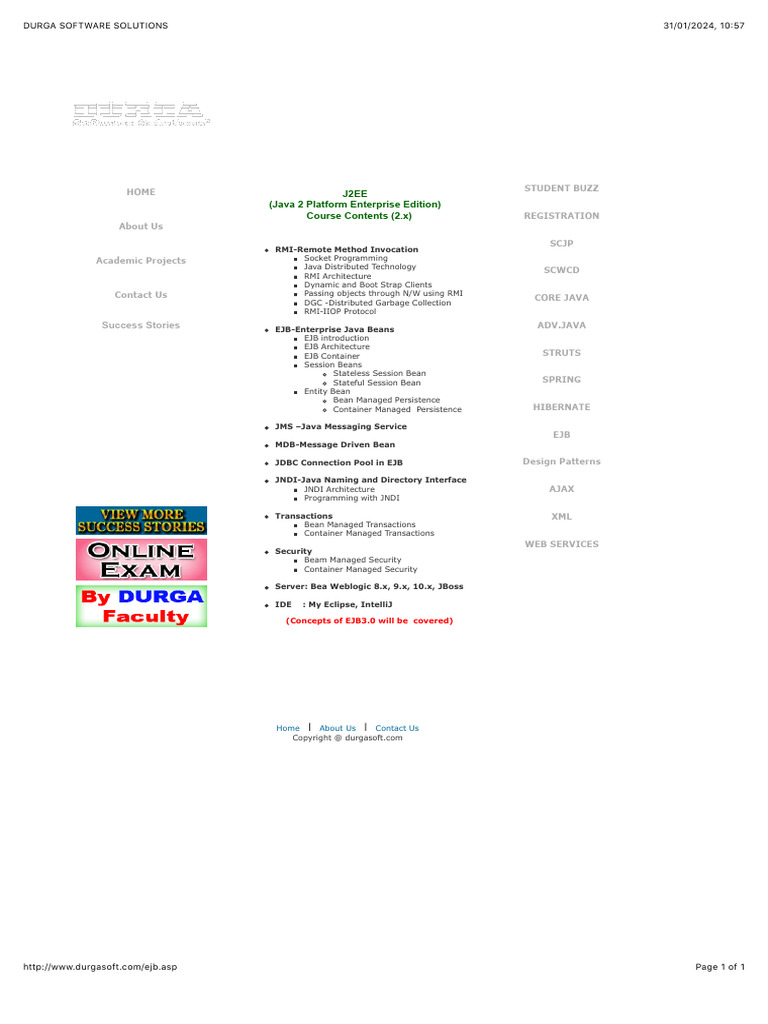 Home Student Buzz Registration SCJP SCWCD Core Java Adv - Java Struts Spring Hibernate EJB ...