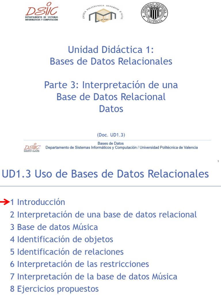 Unidad Didáctica 1: Bases de Datos Relacionales Parte 3: Interpretación de Una Base de Datos ...