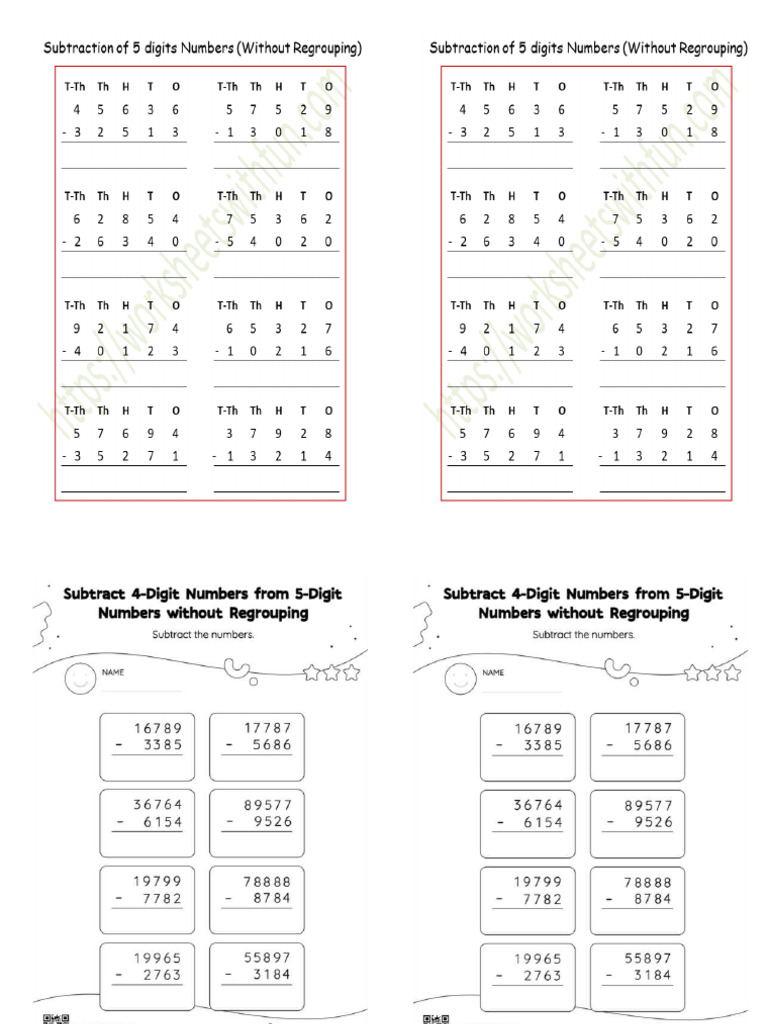 Subtraction Wo Regrouping Worksheets | PDF
