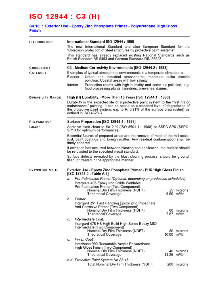 ISO 12944 C3 Paint System S3.18 | PDF | Corrosion | Paint