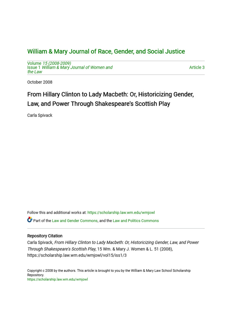 From Hillary Clinton To Lady Macbeth or Historicizing Gender L | PDF ...