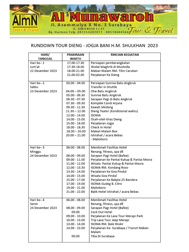 RUNDOWN DIENG JOGJA 2023 | PDF
