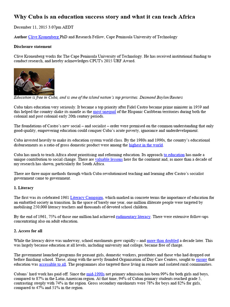Why Cuba Is An Education Success Story and What It Can Teach | PDF | Cuba | Literacy