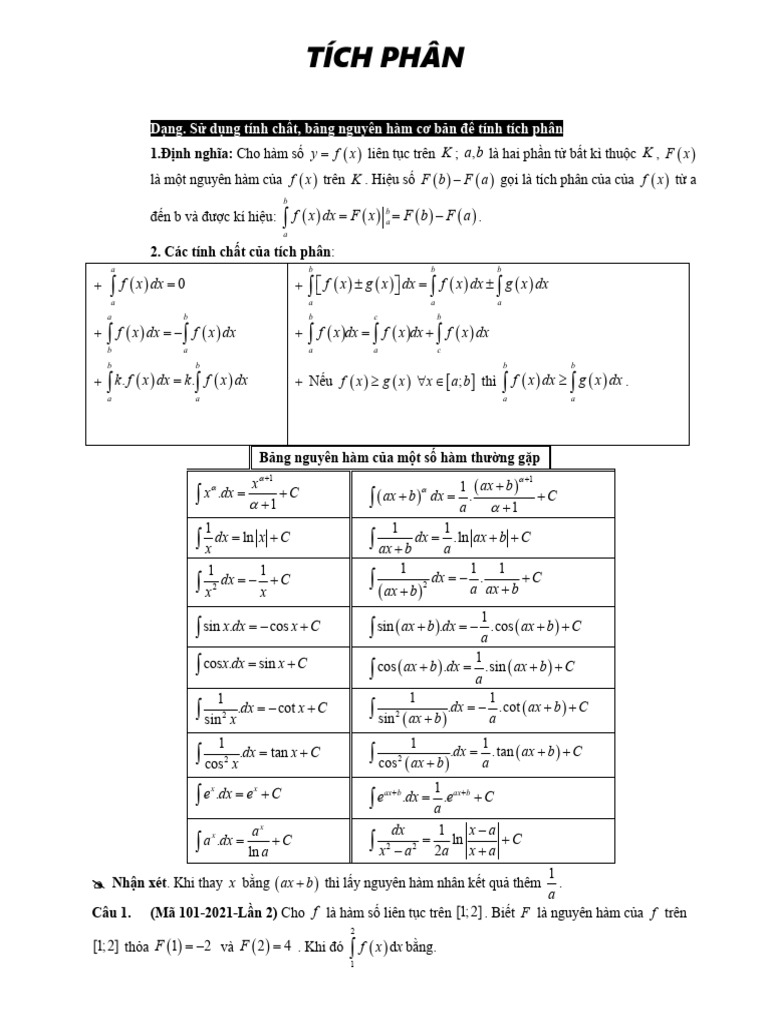 Chuyên đề 26. Tích phân | PDF
