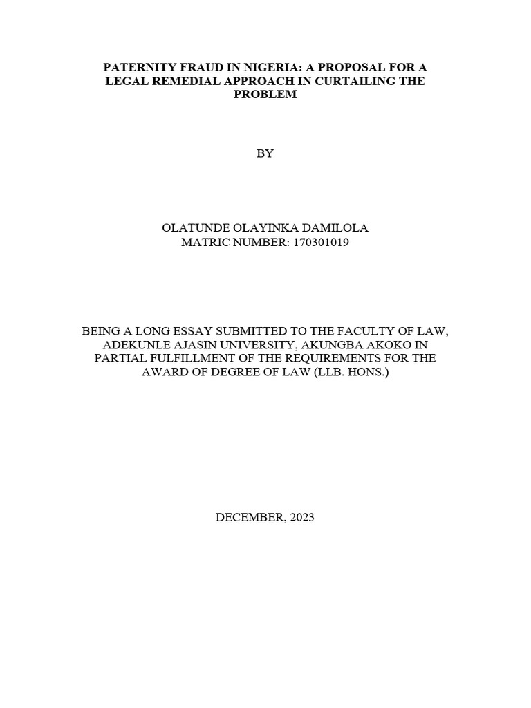 Paternity Fraud in Nigeria: A Proposal For A Legal Reform | PDF ...