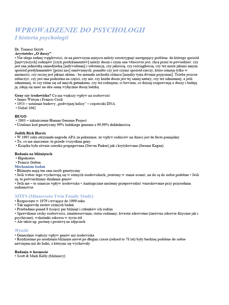 Wprowadzenie Do Psychologii | PDF