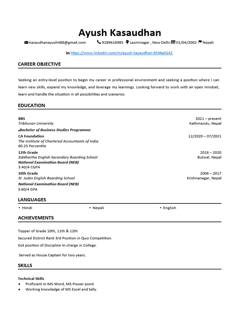 Ayush Kasaudhan: Career Objective | PDF