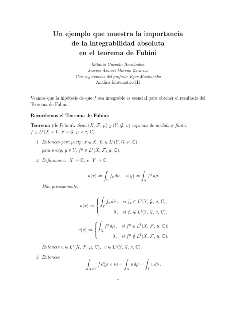 Counterexample For Fubini Theorem Es Pdf Medida Matemáticas Análisis Matemático