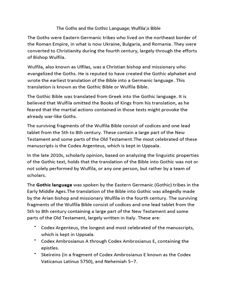 Wulfila's Gothic Bible Overview | PDF | Bible | Religious Texts