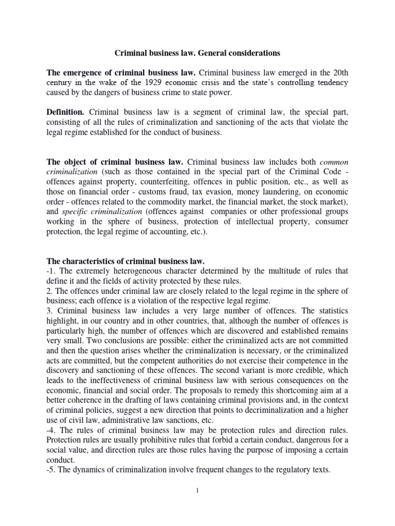 Criminal Bussines Law - First Part | PDF | Crimes | Crime & Violence