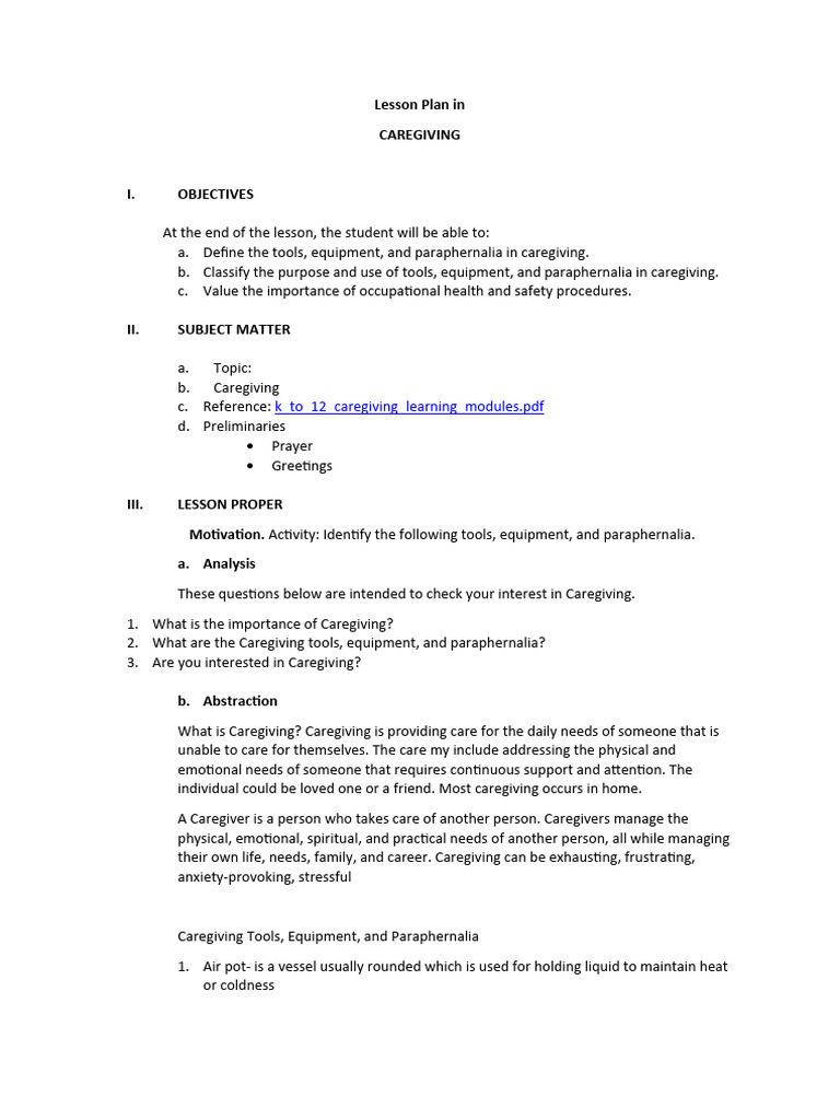 Caregiving Tools and Equipment Overview | PDF | Equipment | Domestic ...