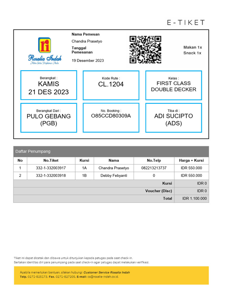 Tiket Rosalia Indah 1 | PDF