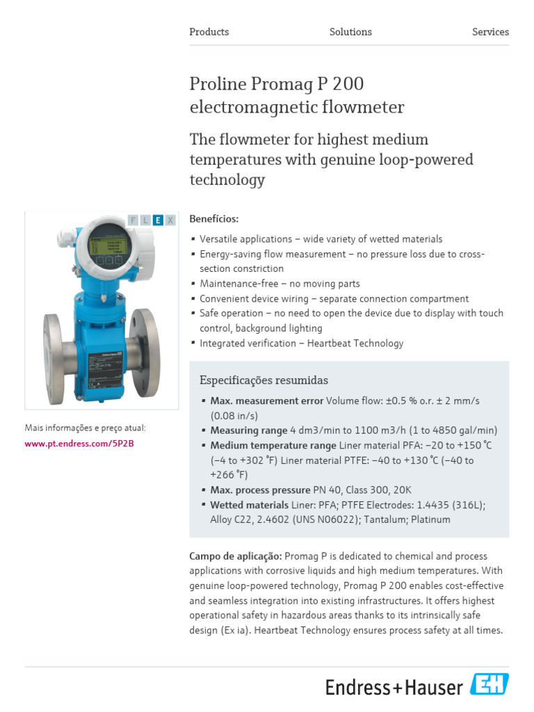 Endress-Hauser Proline Promag P 200 5P2B PT | PDF | Flow Measurement ...