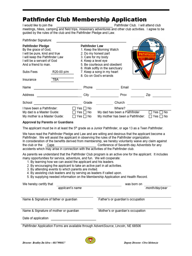 Pathfinder Club Membership Application | PDF | Health Care