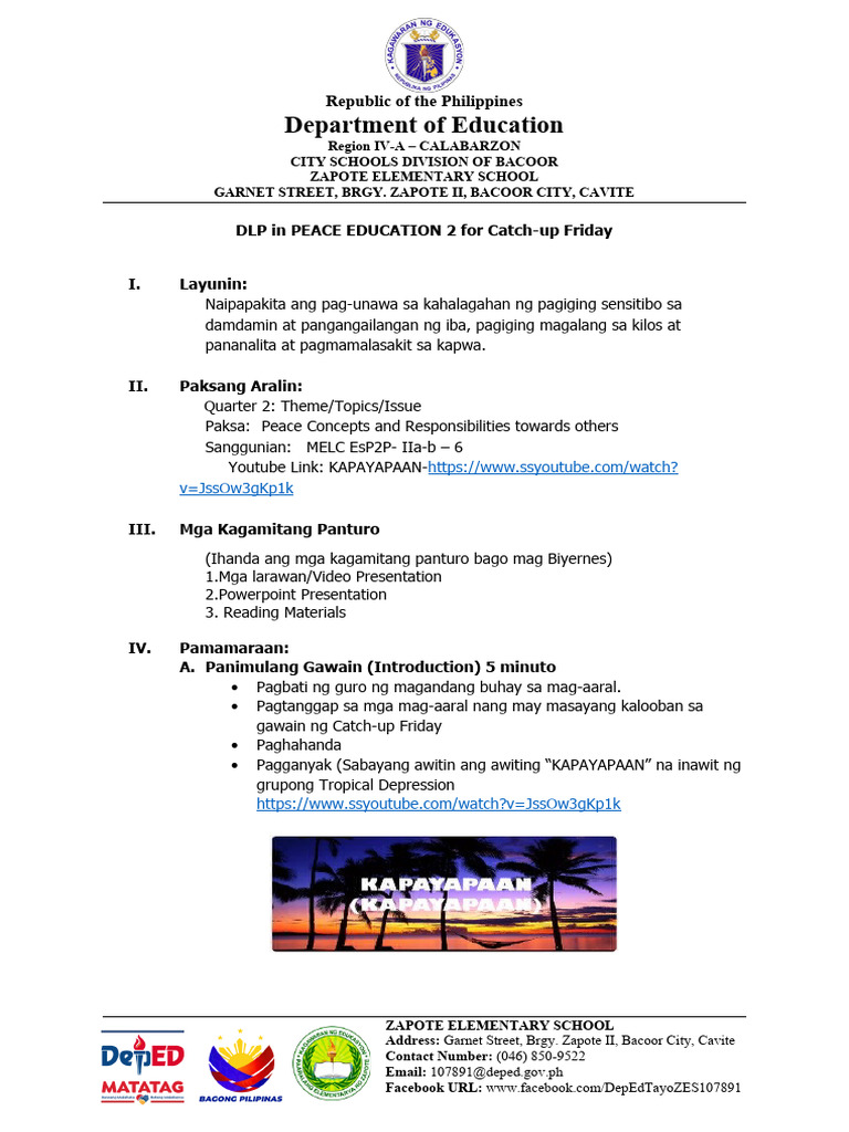 Sample Values Education DLP For Catch Up Friday | PDF