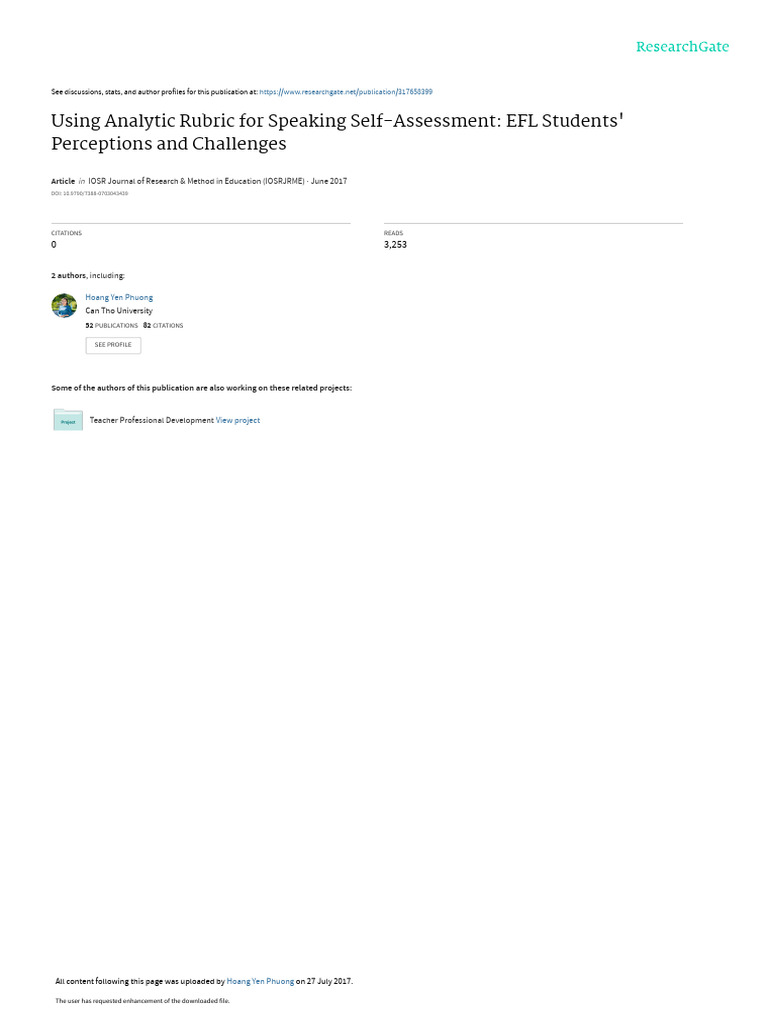 Using Analytic Rubric For Speaking Self-Assessment | PDF | Rubric ...