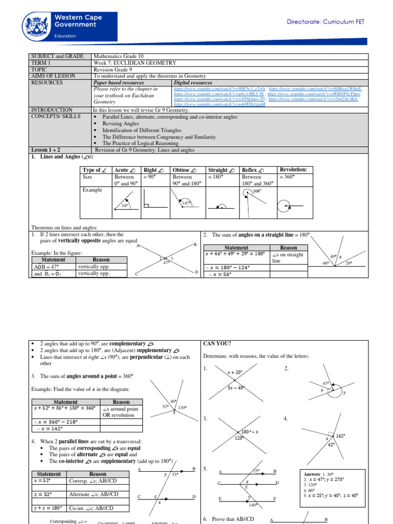 Mathematics Grade 10 Term 1 Week 7 - 2021 | Download Free PDF ...