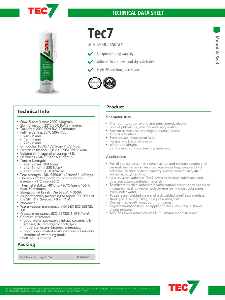 Tec7 Technical Data Sheet | Download Free PDF | Adhesive | Physical ...