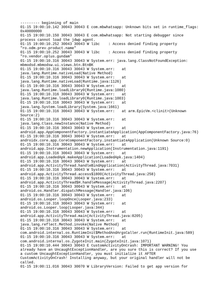 WhatsApp Error Log Analysis | PDF | Java (Programming Language) | Computer File